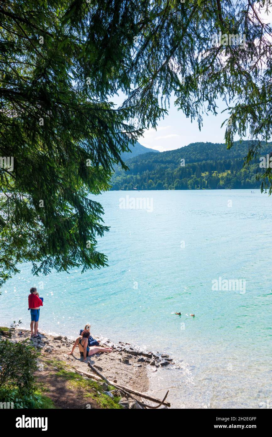 Kochel am See: Walchensee (Lake Walchen), beach, sunbather in ...