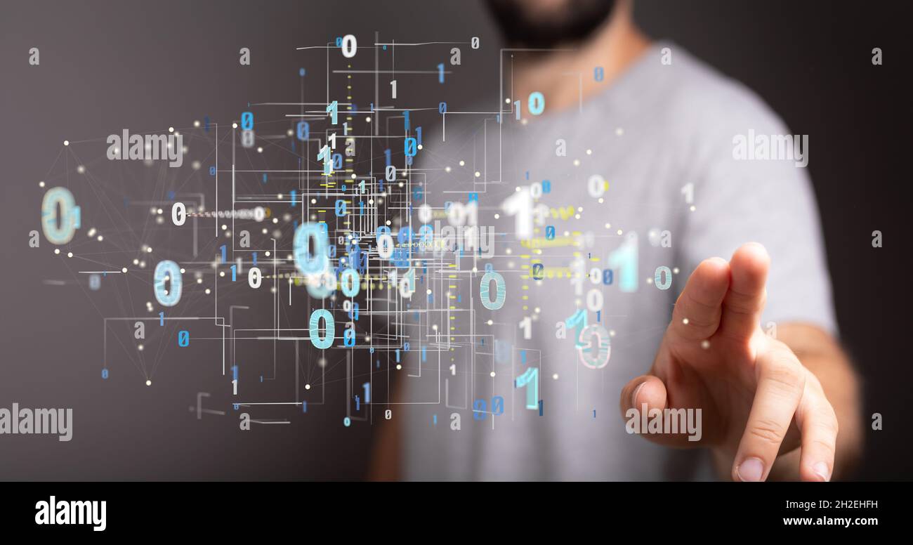Human hand showing sphere network structure - abstract connection ...