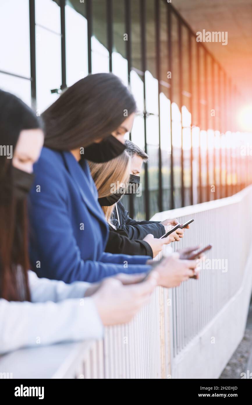 Business, social distancing, covid-19 concept. Young people silhouettes ...