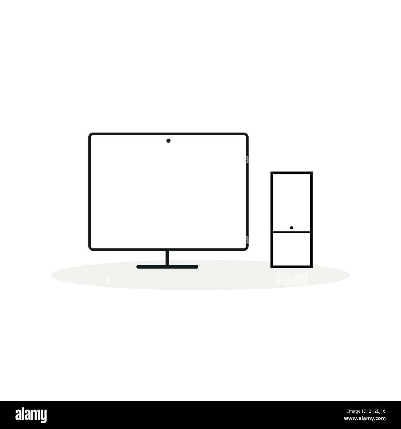 Desktop computer icon. Black outline. Vector illustration, flat design ...