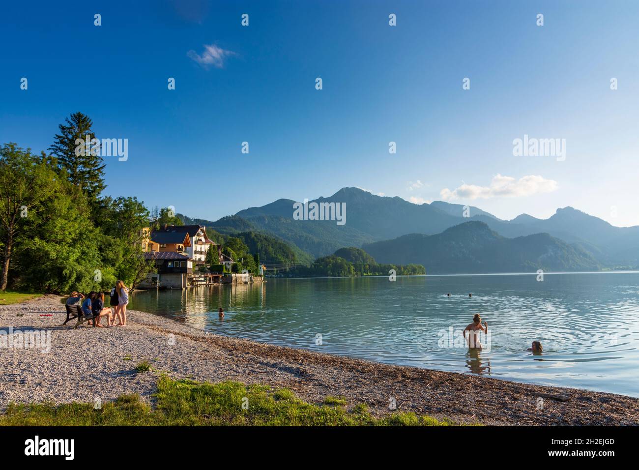 Kochel am See: Kochelsee (Lake Kochel), bather in Oberbayern, Upper Bavaria, Bayern, Bavaria ...