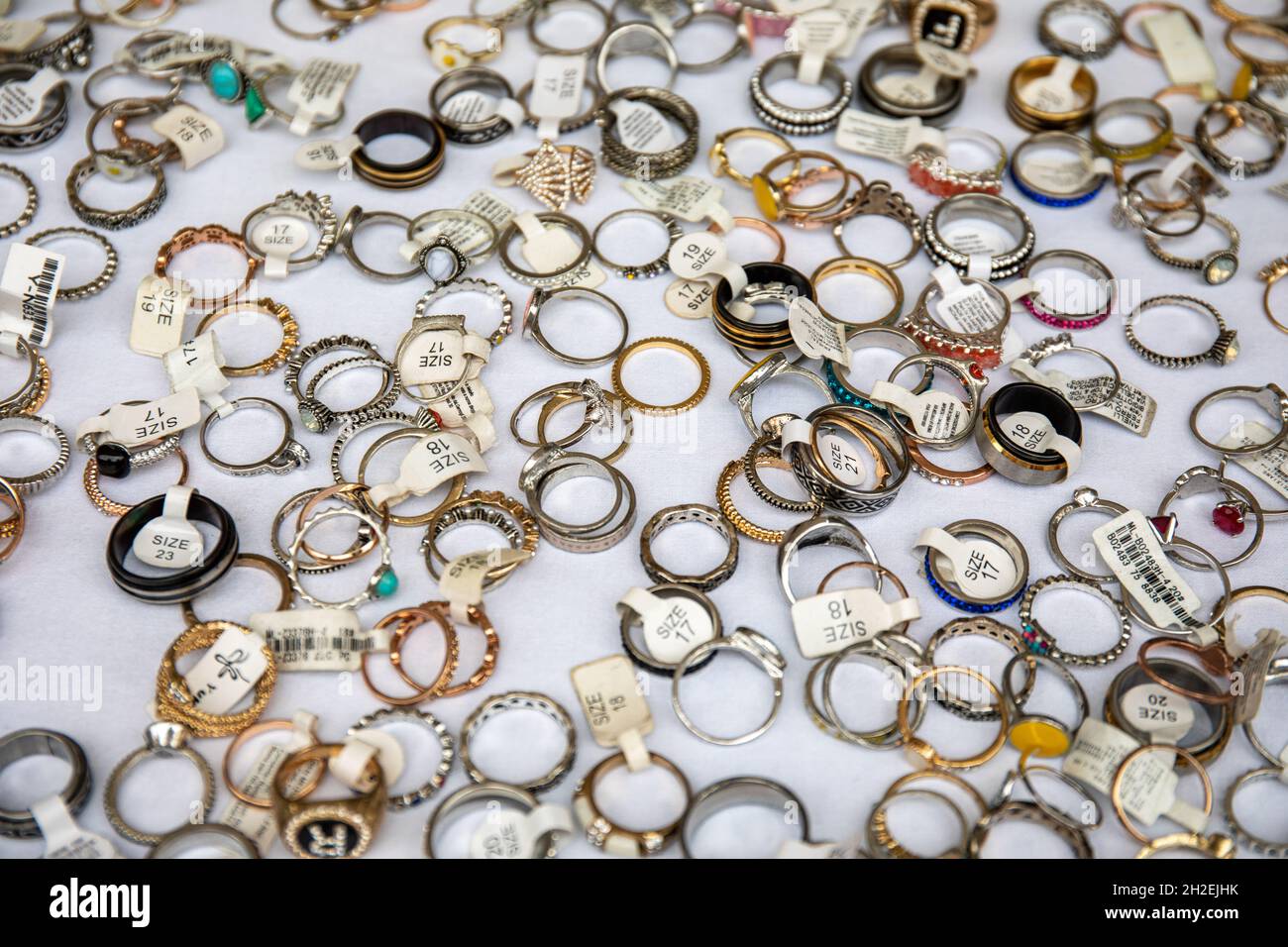 Assortment of rings for sale at Mercato di Porta Portese Sunday street ...
