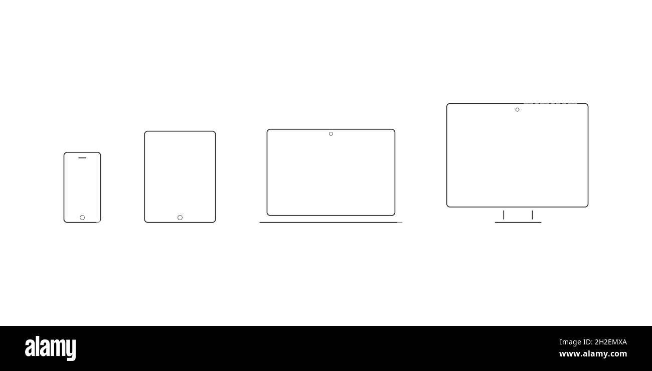 Device Icons: smartphone, tablet, laptop and desktop computer. Thin ...
