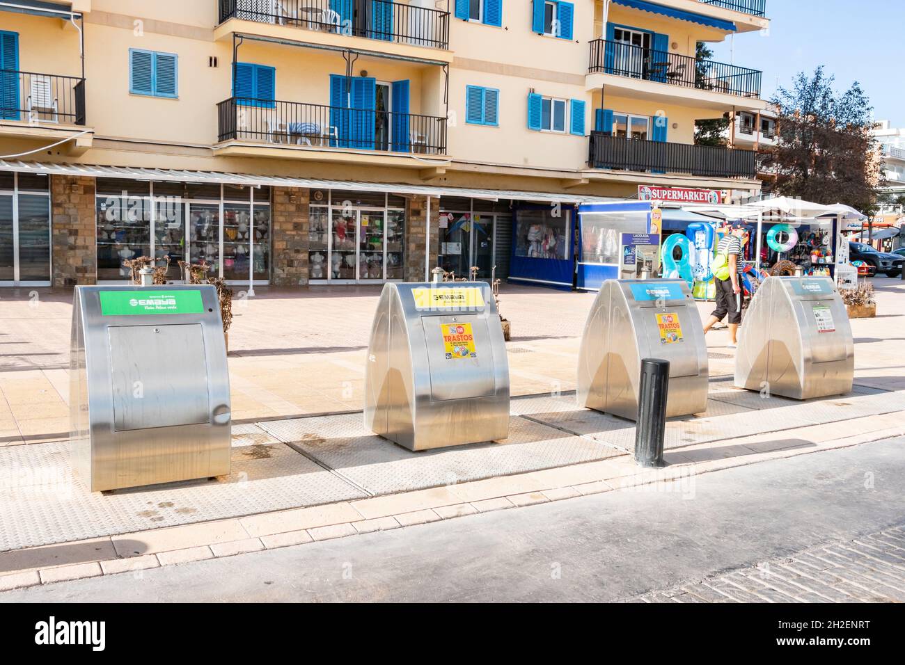 recycling waste bins in Can Pastilla near Palma Mallorca Spain Stock ...