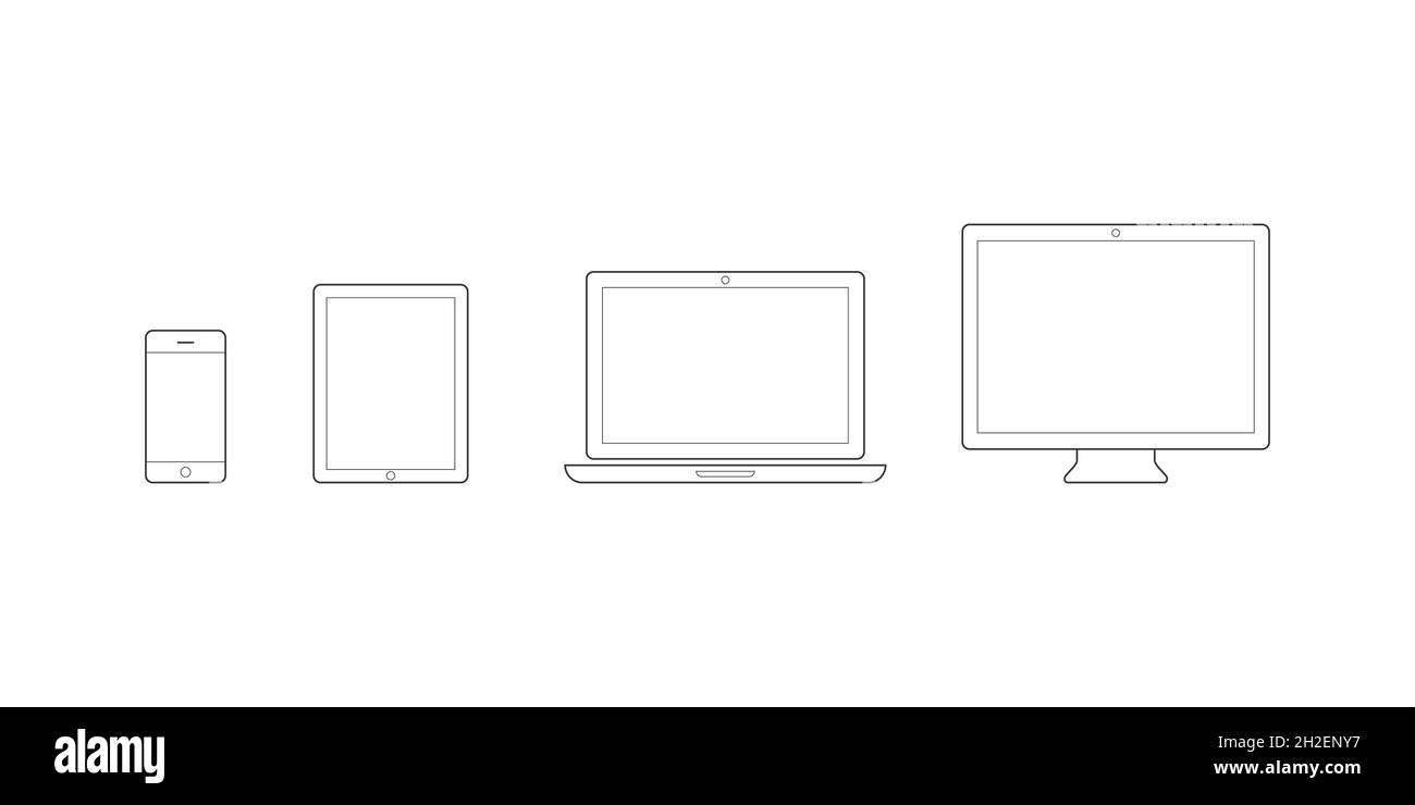 Device Icons: smartphone, tablet, laptop and desktop computer. Vector ...