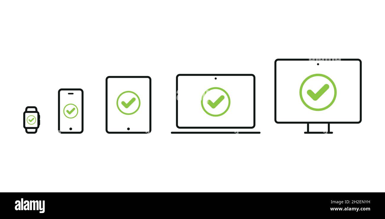 Device Icons: smartwatch, smartphone, tablet, laptop and desktop ...