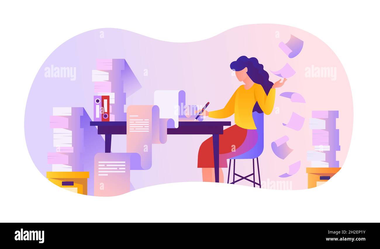 Illustration vector woman desk workload hi-res stock photography and ...