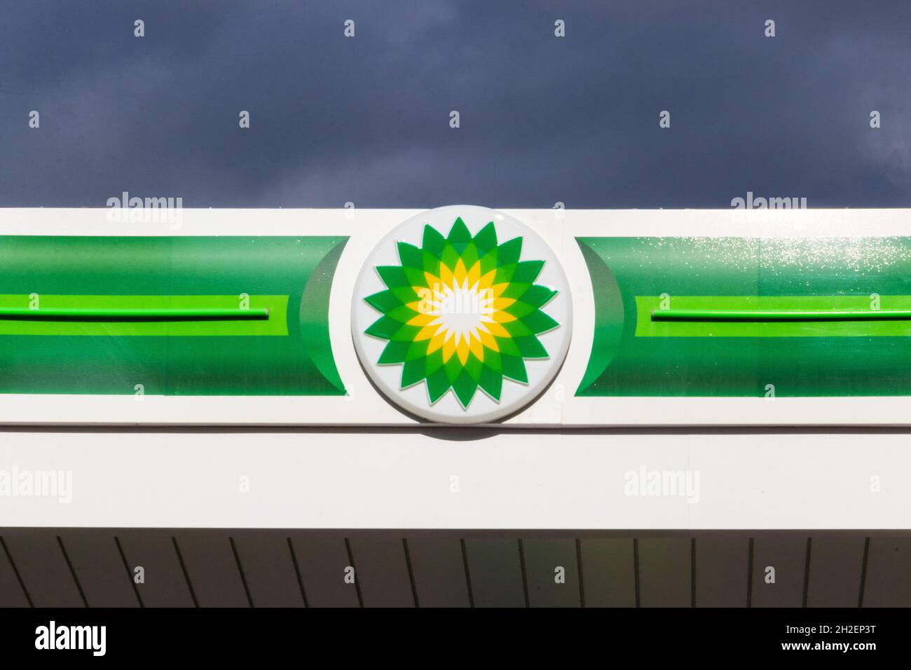 BP logo on petrol station signage in Can Pastilla near Palma Mallorca ...