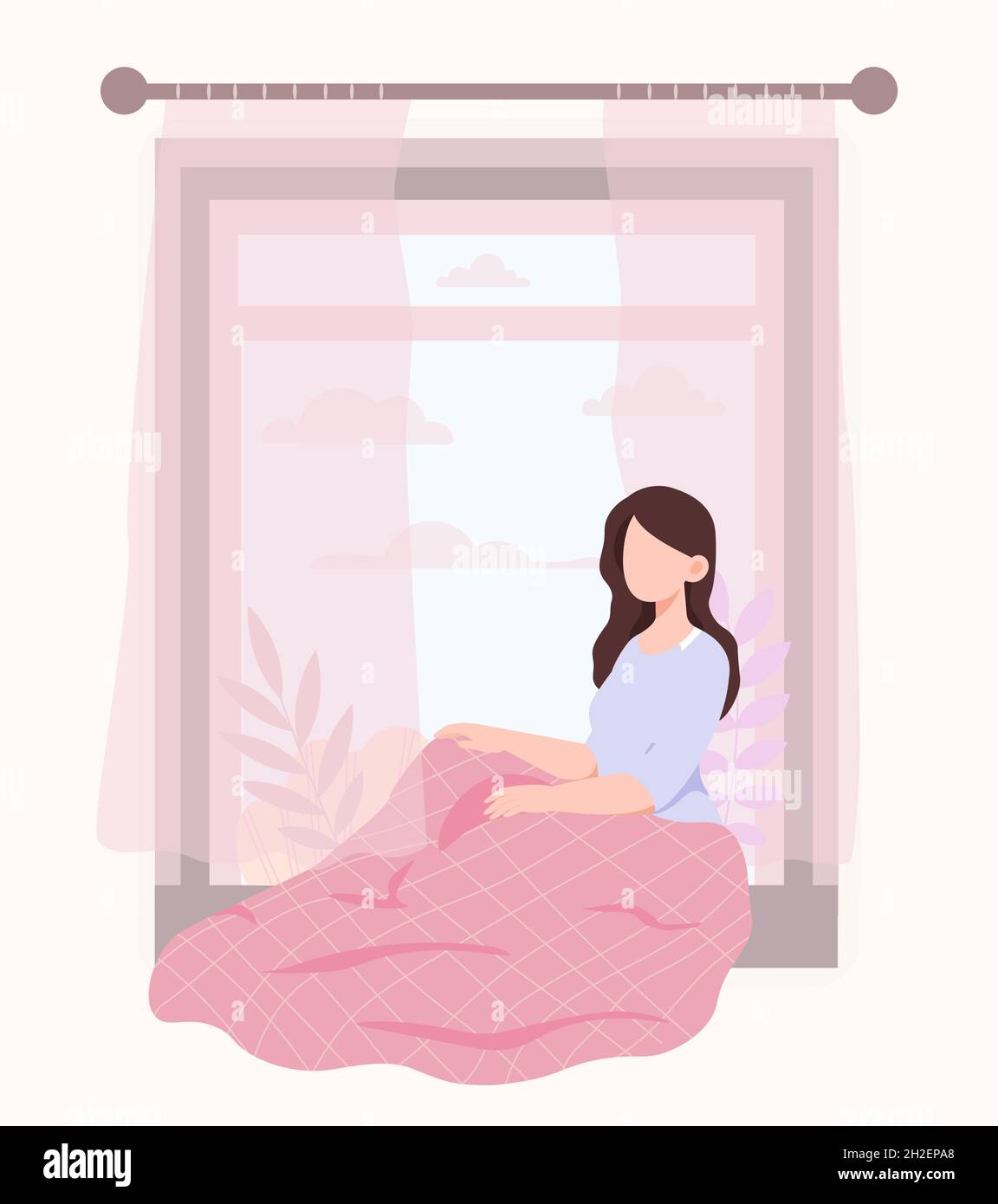 Beautiful woman sitting near window Stock Vector Images - Alamy