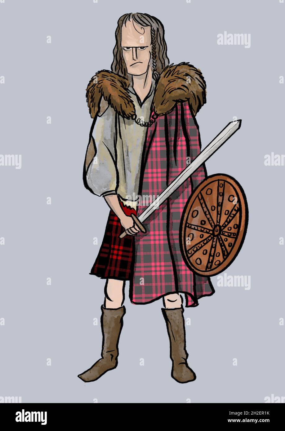 Highland Warrior hand drawn character illustration Stock Photo - Alamy