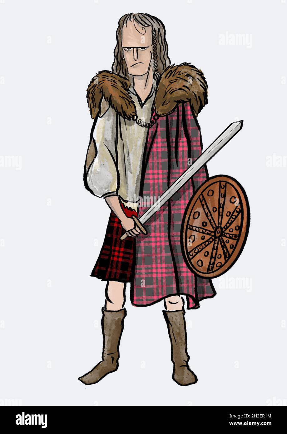 Highland Warrior hand drawn character illustration Stock Photo - Alamy