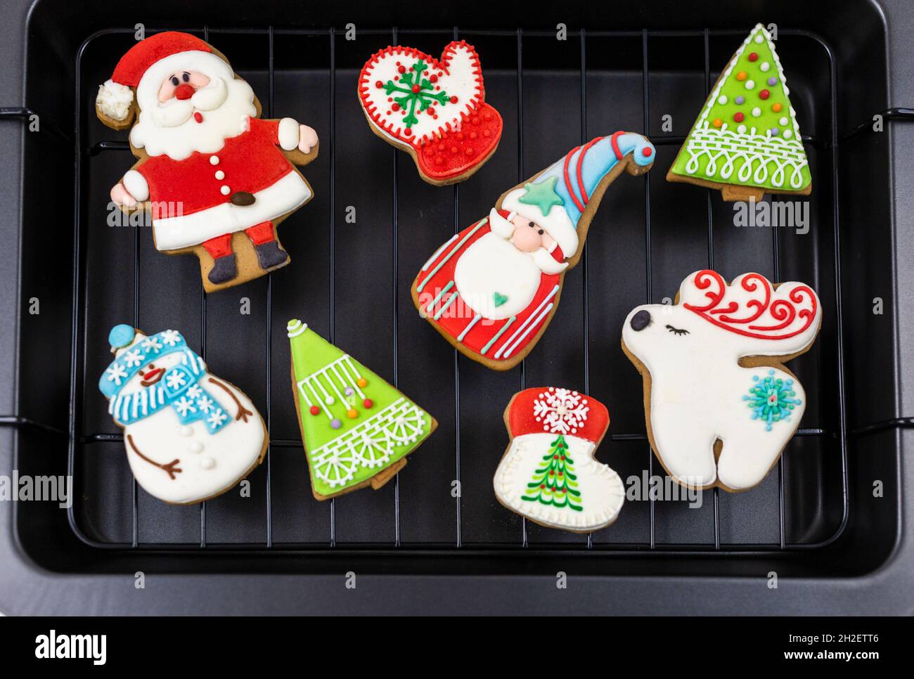 Christmas gingerbread cookies: snowman, fir tree, deer, Santa Claus on ...