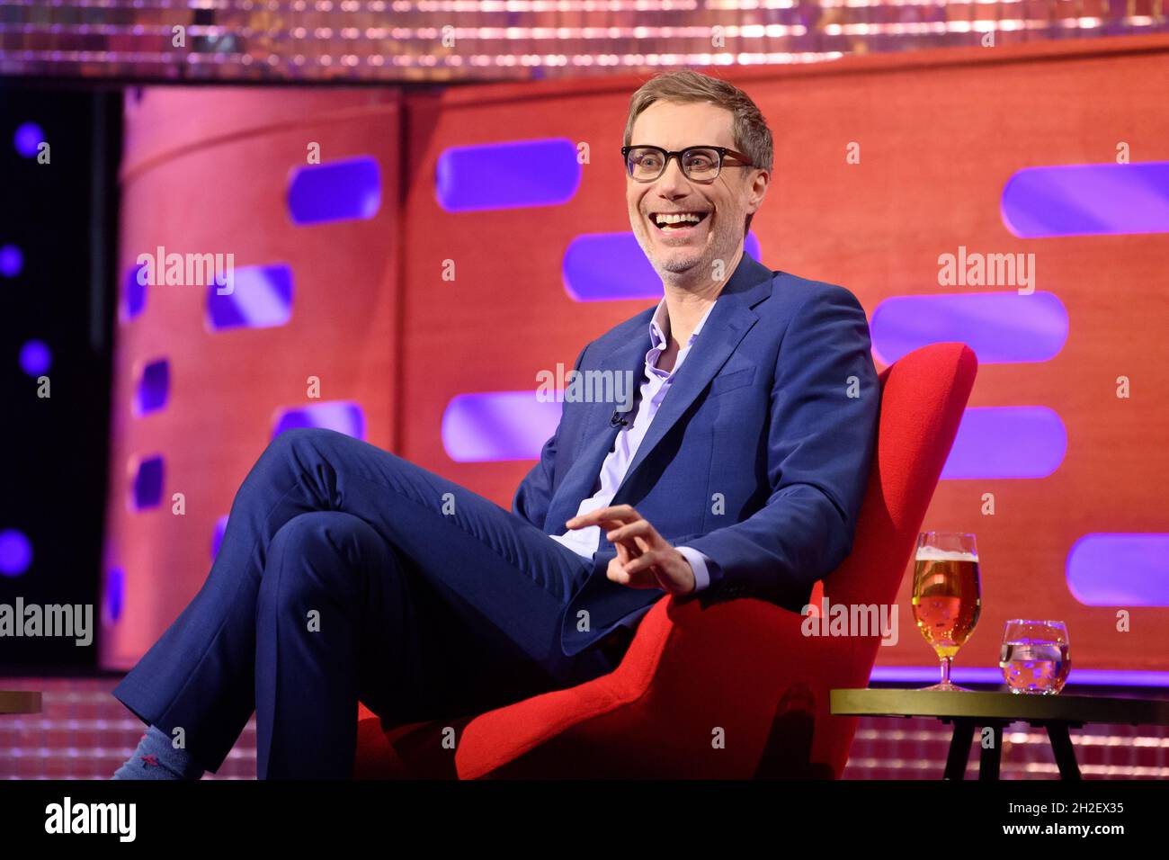 EDITORIAL USE ONLY Stephen Merchant during the filming for the Graham ...