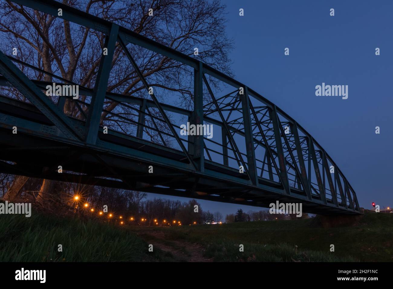 Old rusty truss bridge over the Orljava river. Low view Stock Photo - Alamy