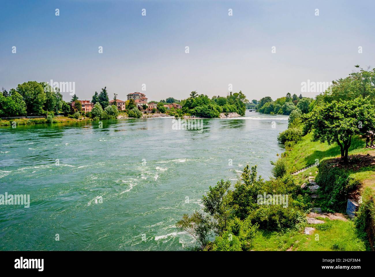 Panoramic view of the River Adda from Napoleone Bonaparte Bridge in ...
