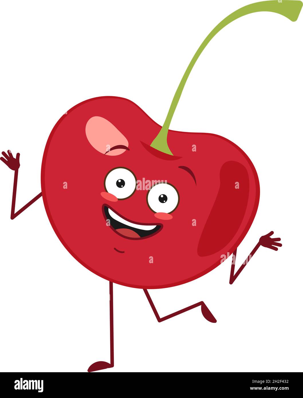 Cute cherry character cheerful with emotions dancing, arms and legs ...
