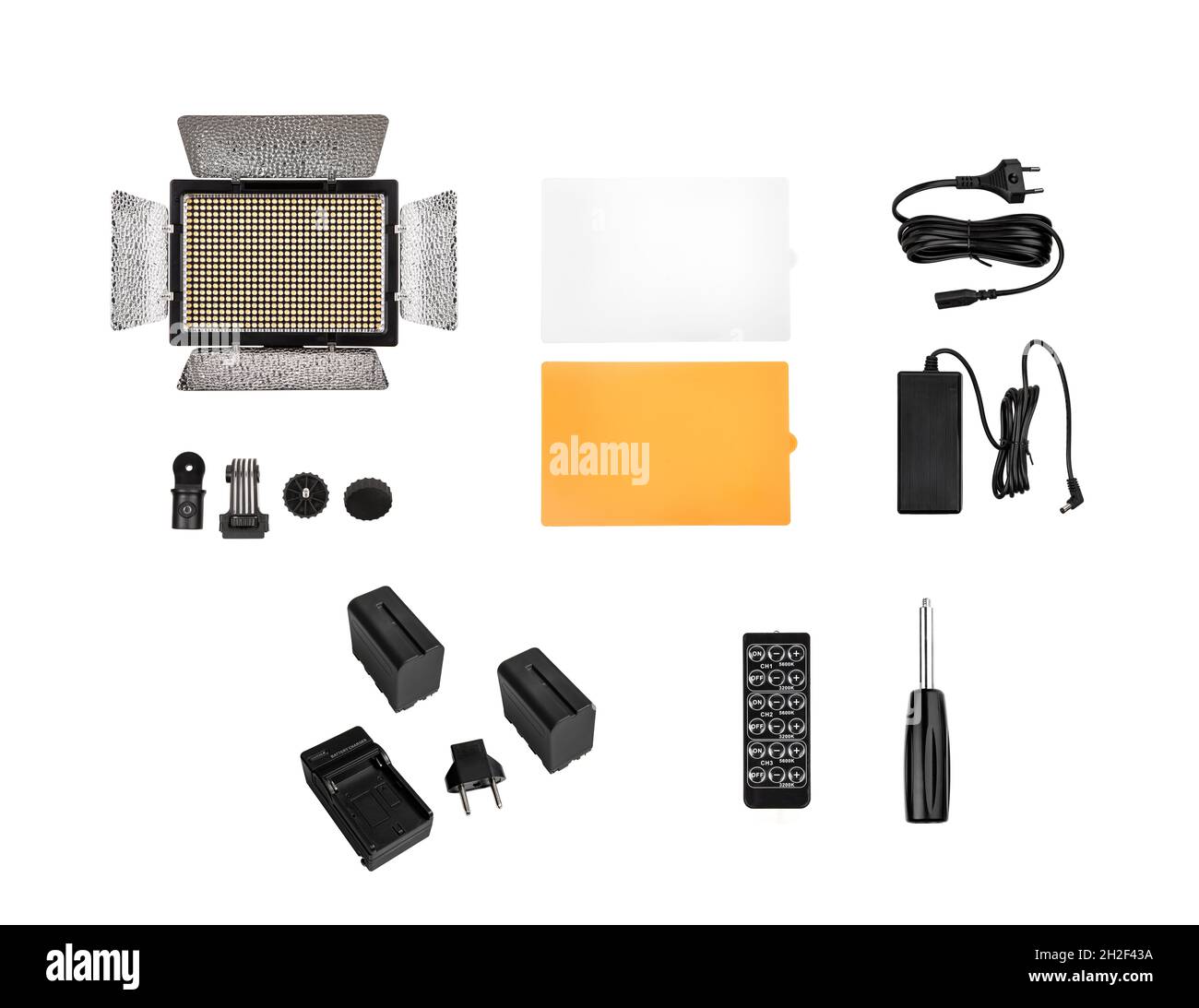 Photo and video lamp isolate on white background. LED lamp with special ...