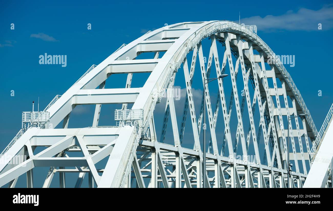 Crimean automobile bridge connecting the banks of the Kerch Strait ...