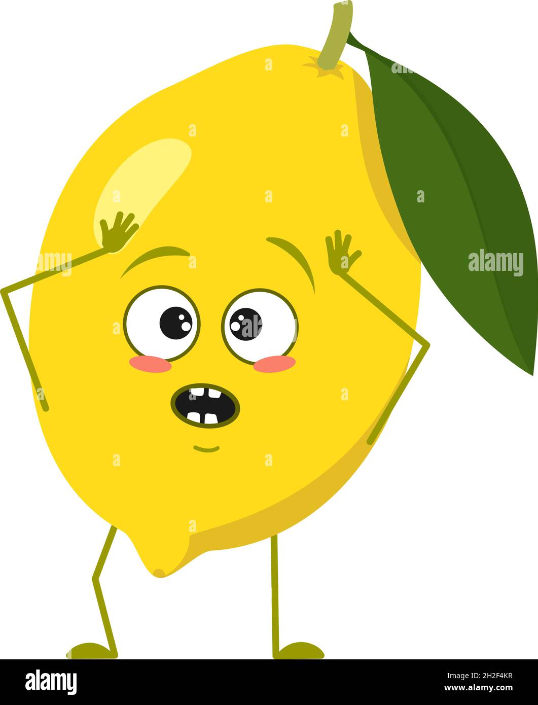 Cute lemon characters with emotions in a panic grabs his head, face ...