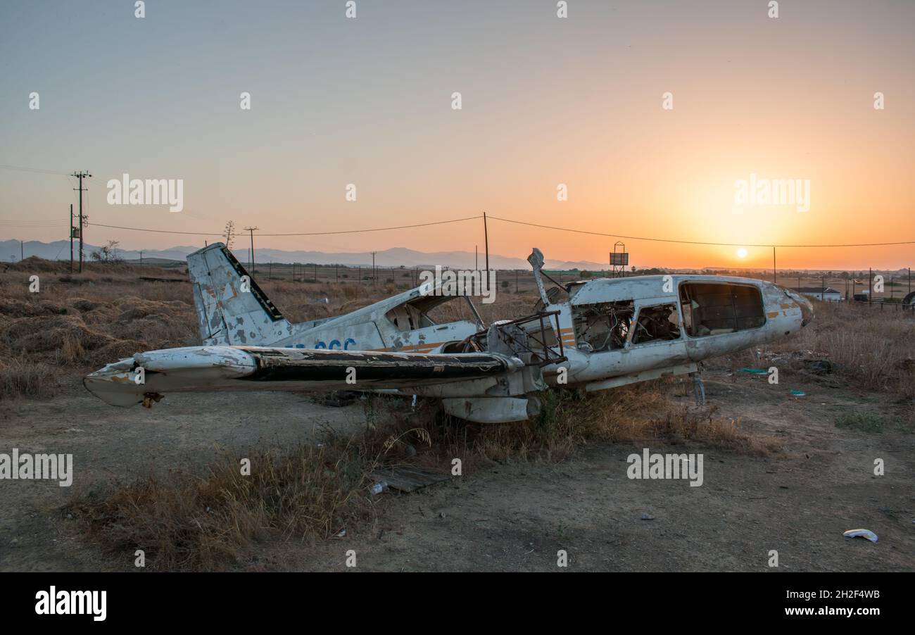 Beautiful image of an old broken airplane in an isolated area with a ...