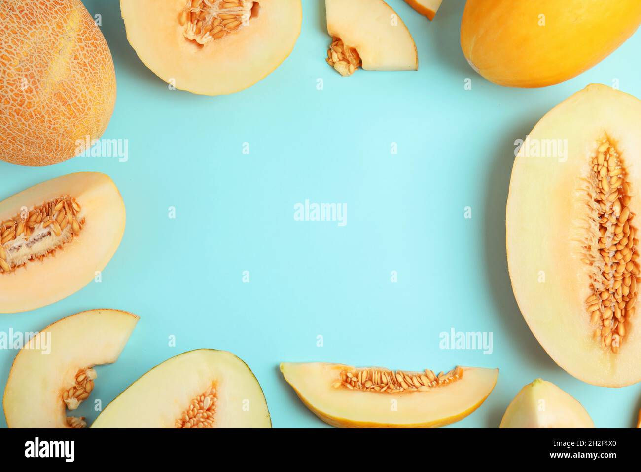 Frame made of melons with space for text on color background Stock ...