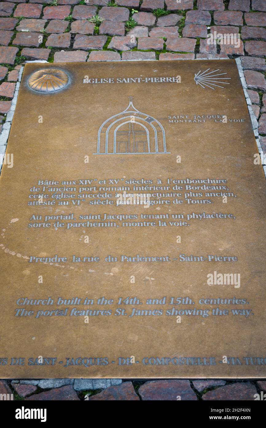 Ground plaque in front of Saint-Pierre church in Bordeaux, France Stock ...
