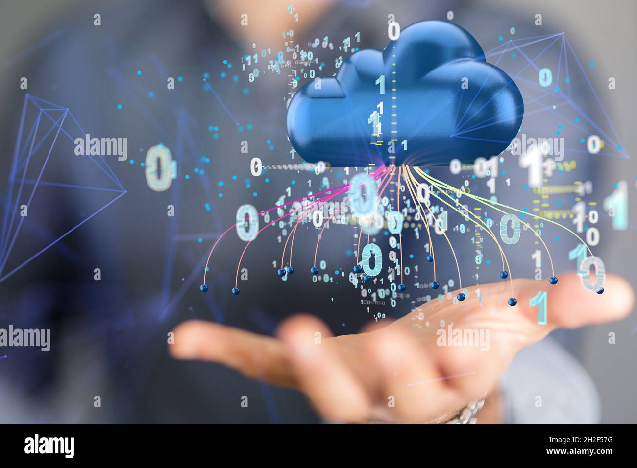 Human on blurred background using digital cloud 3D rendering with binary codes Stock Photo - Alamy
