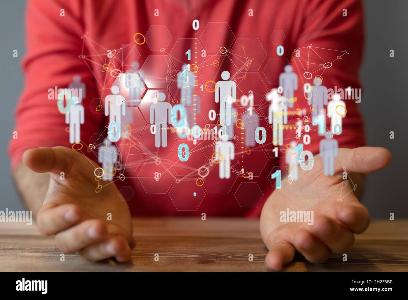 Male's hands holding illustrated organization chart team concept ...