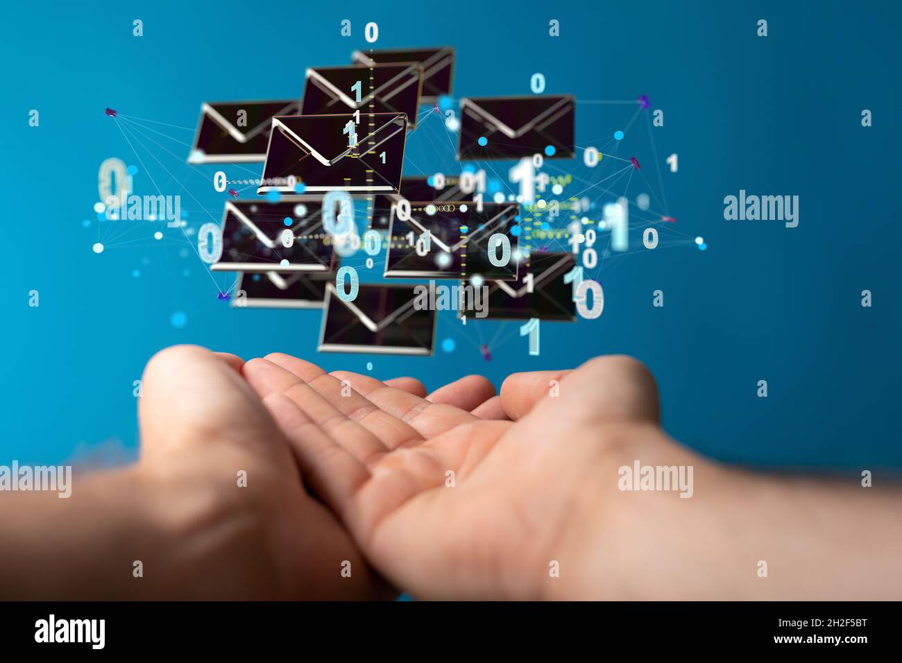 Male's hands holding illustrated email inbox sign Stock Photo - Alamy