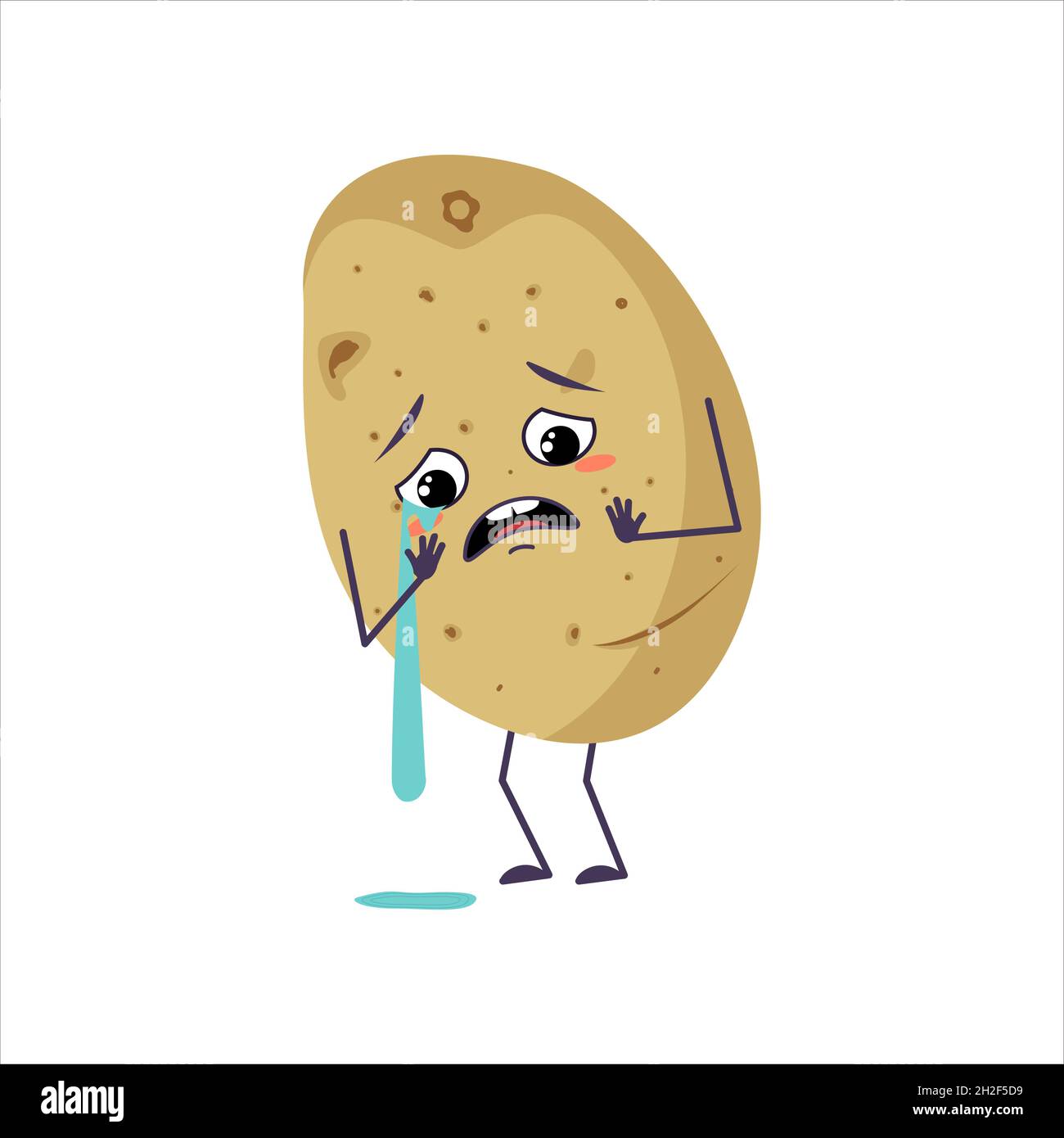 Cute potato character with crying and tears emotions, face, arms and ...