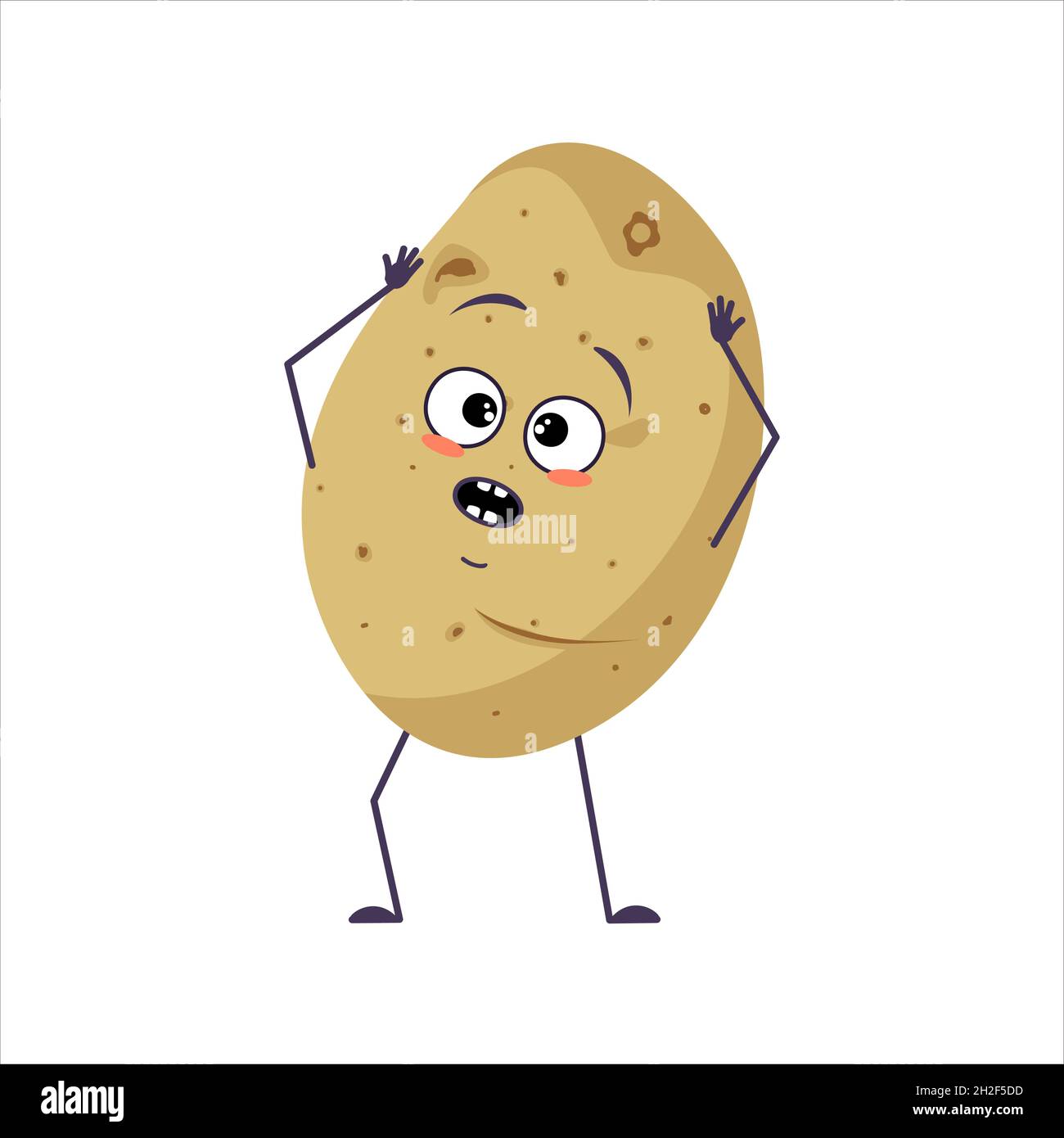 Cute potato character with emotions in a panic grabs his head, face ...