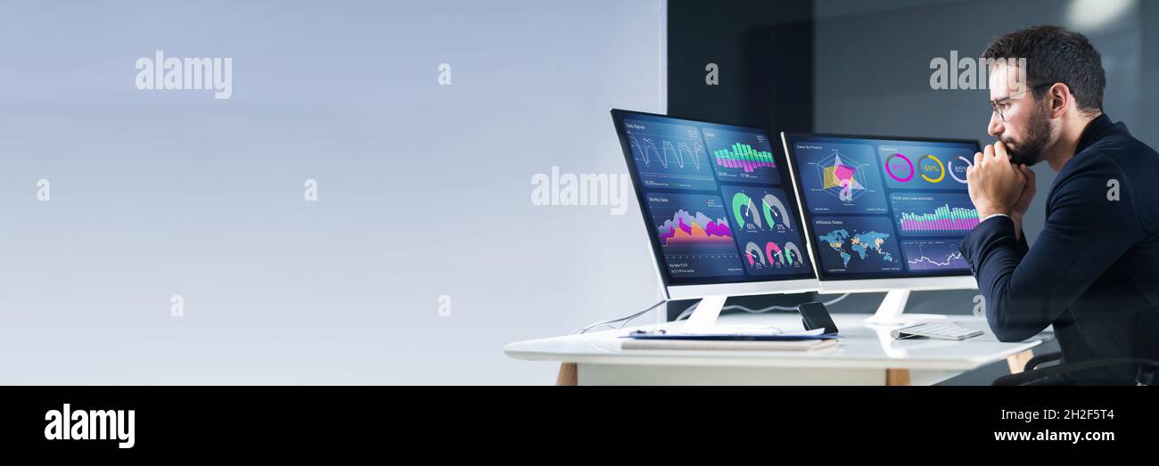 Financial Business Analytics Data Dashboard. Analyst Man Stock Photo ...