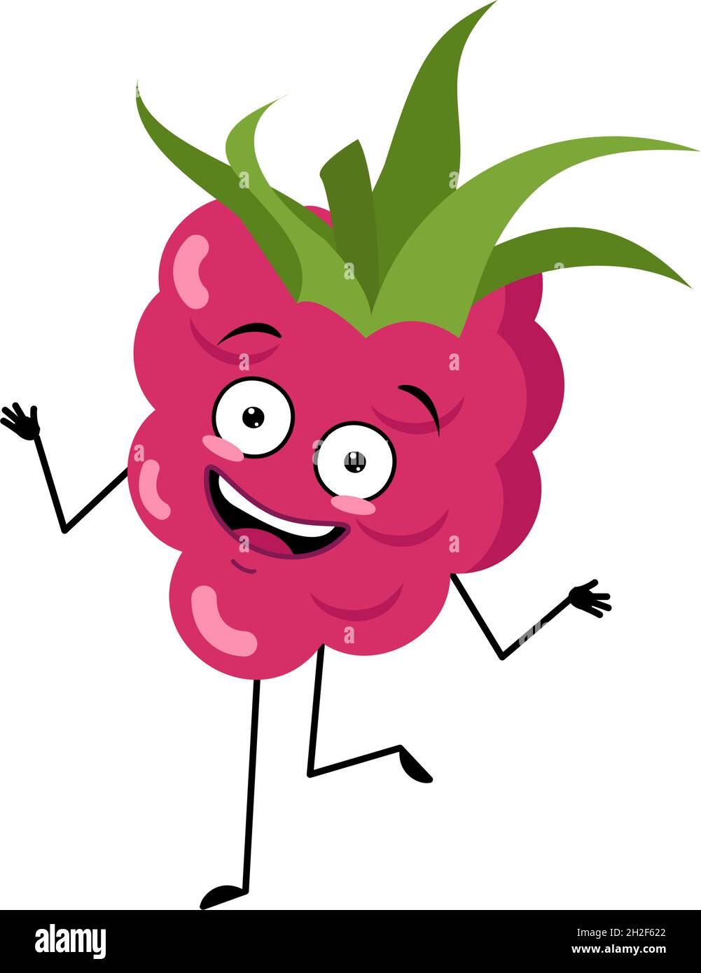 Cute raspberry character with emotions dancing, smile face, arms and ...