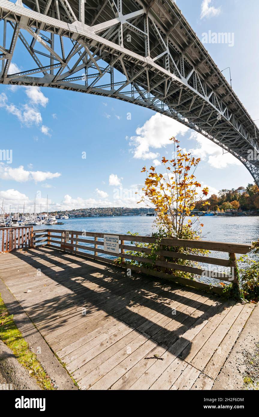 The Burke Gilman Trail on the underside of the Aurora Bridge near ...