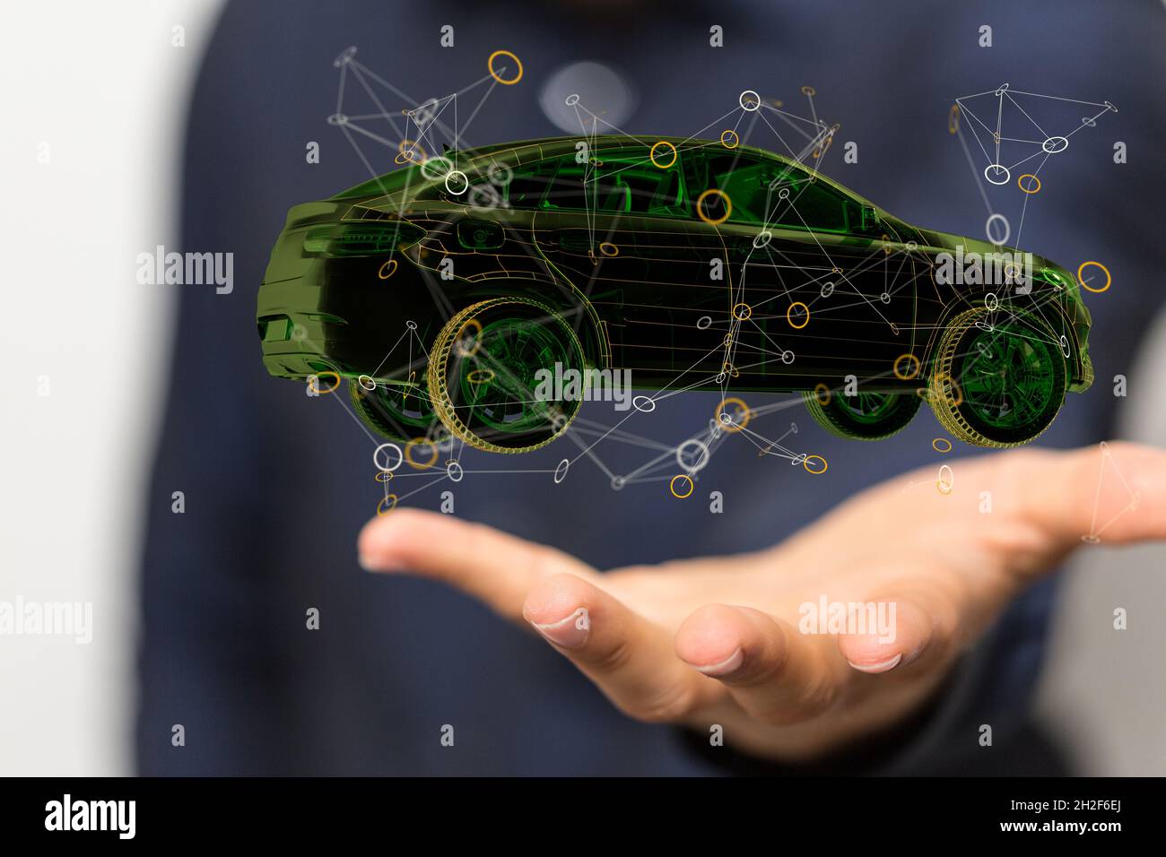 Male's hands holding illustrated electromobility e-motion concept Stock ...