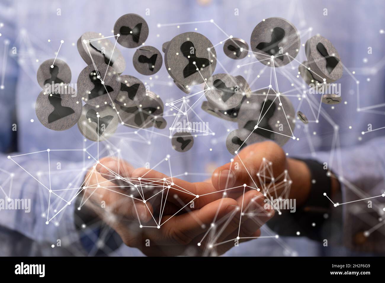 Male's hands holding illustrated unity group and teamwork concept Stock ...