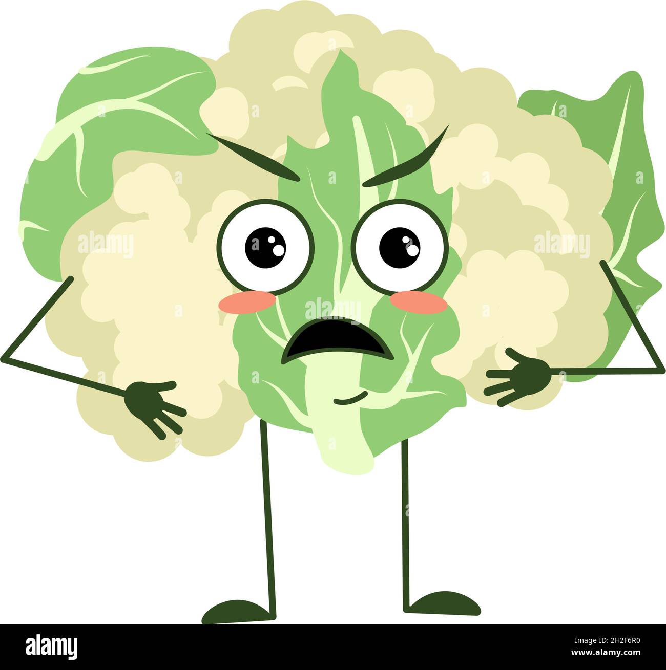 Cute cauliflower character with angry emotions, face, arms and legs ...