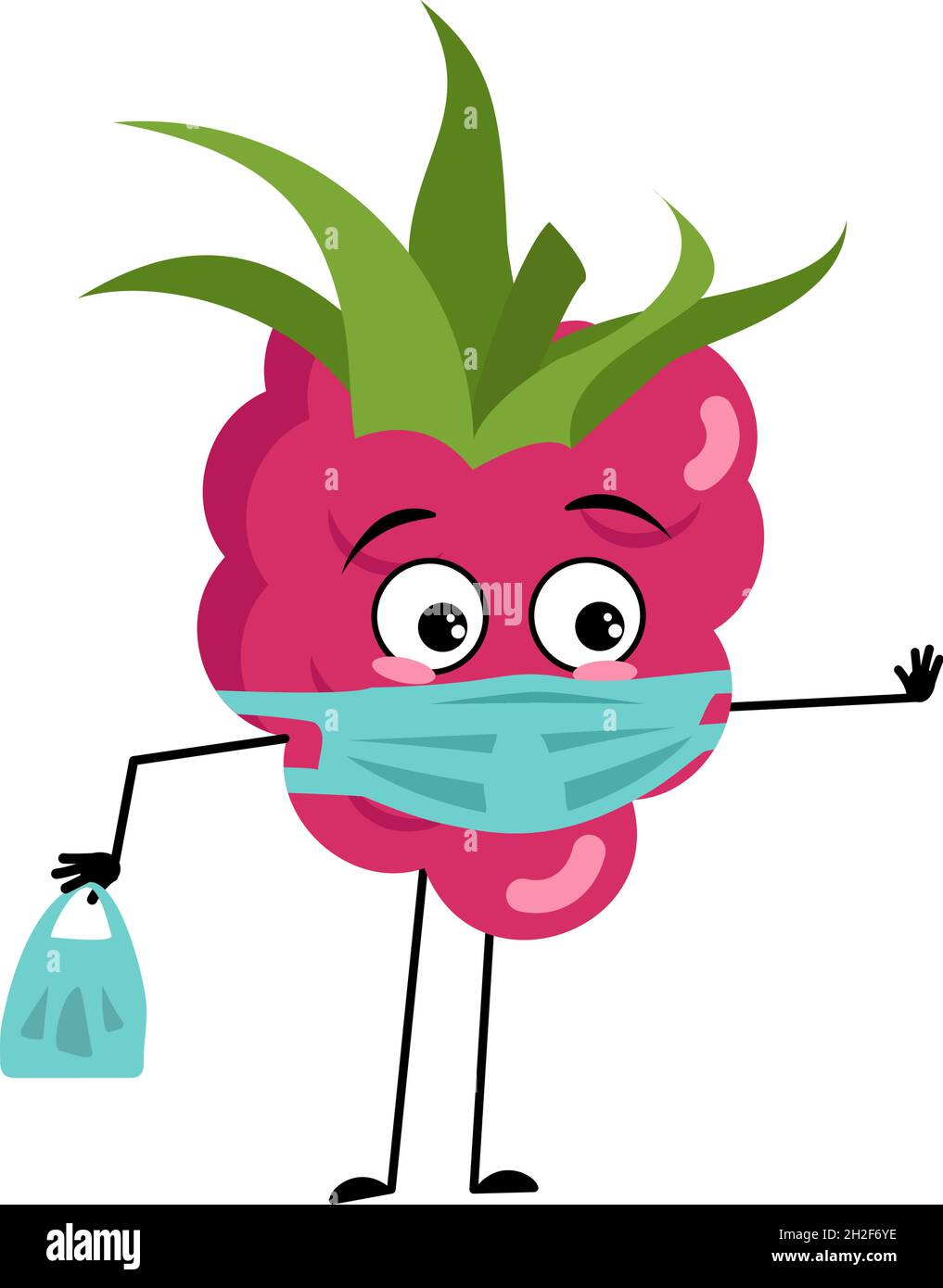 Cute raspberry character with emotions, face and mask keep distance ...
