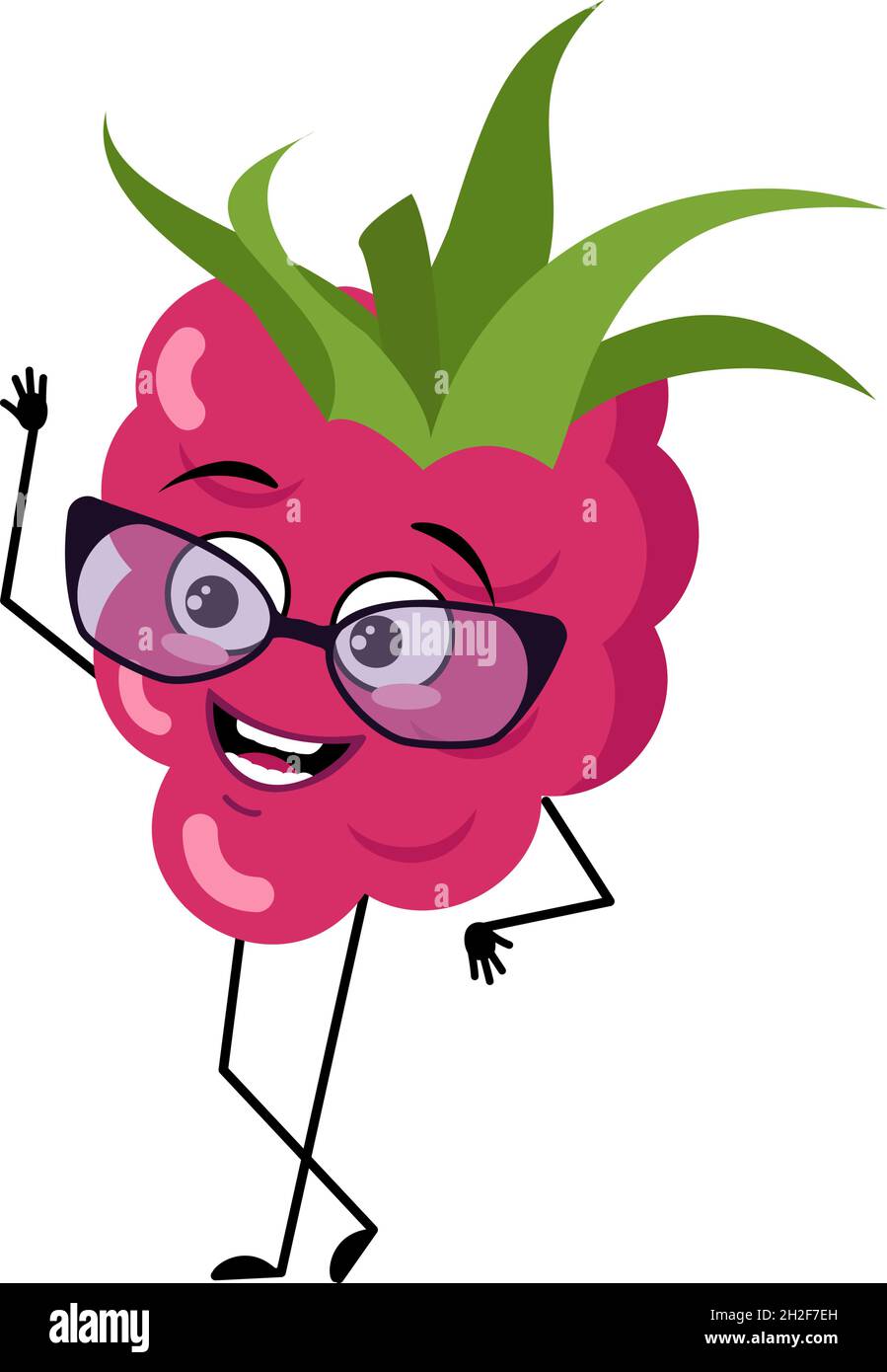 Cute raspberry character with glasses and joyful emotions, smile face ...