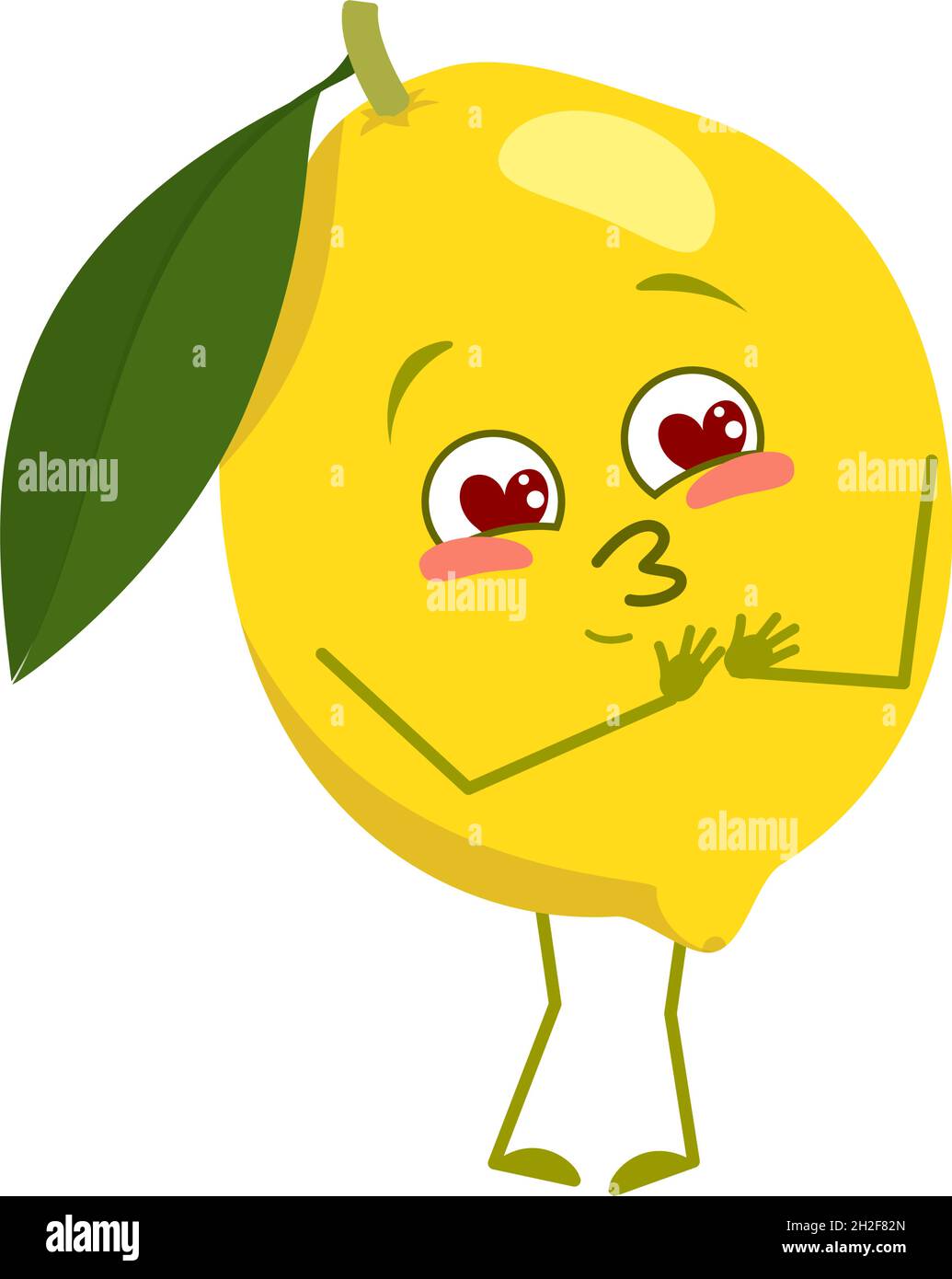 Cute lemon characters falls in love with eyes hearts, face, arms and ...