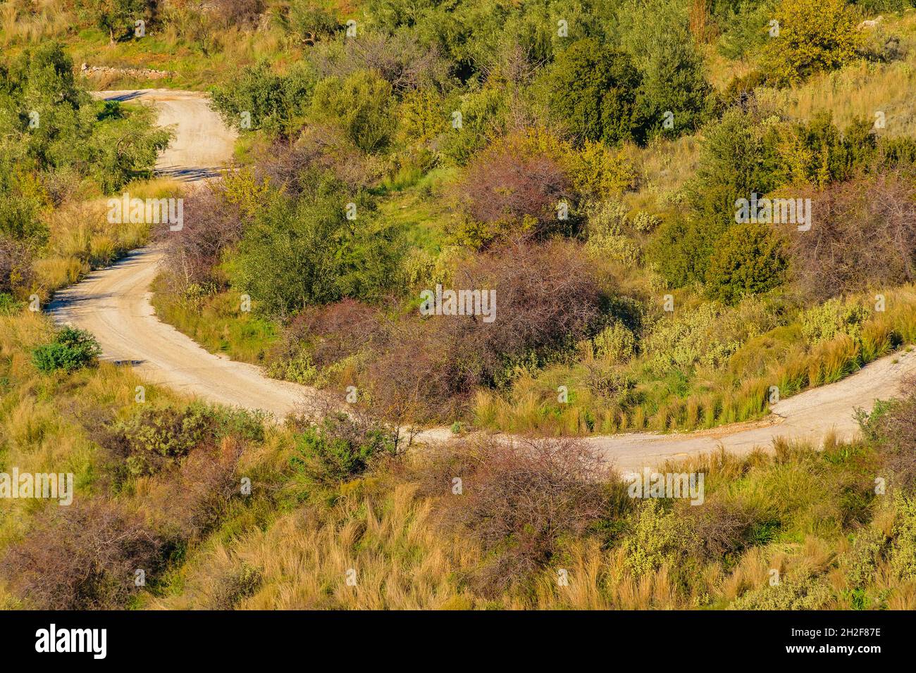 Dirt road landscape scene from ancient mycenae city, peloponnese ...