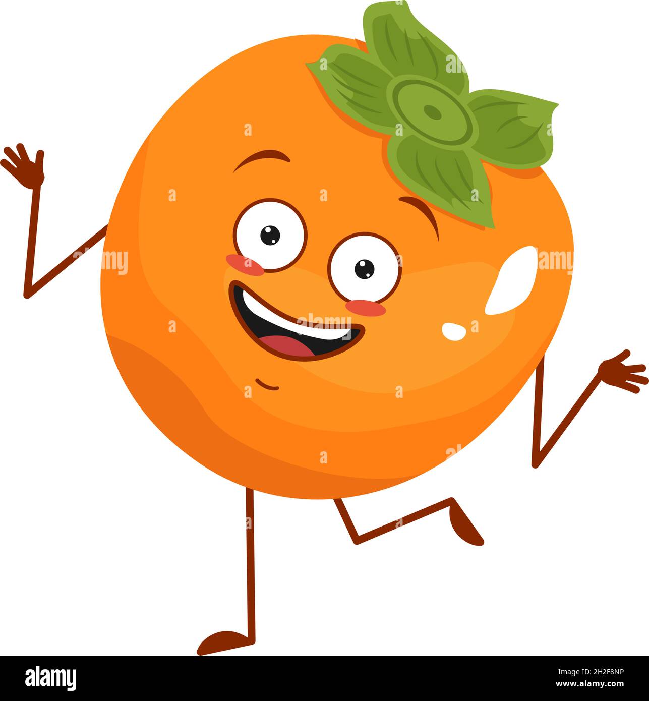 Cute persimmon character cheerful with emotions dancing, face, arms and ...