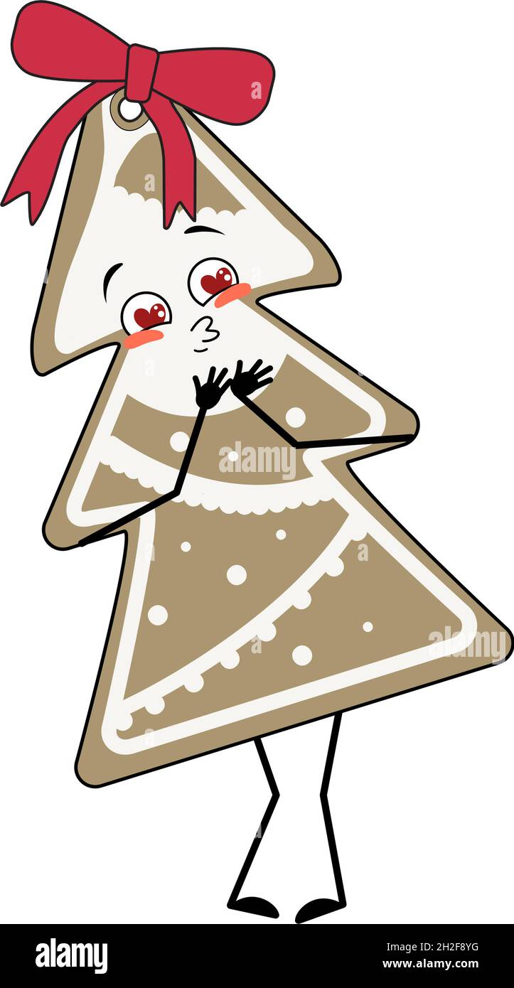 Cute character of gingerbread cookie in the shape of a Christmas tree ...