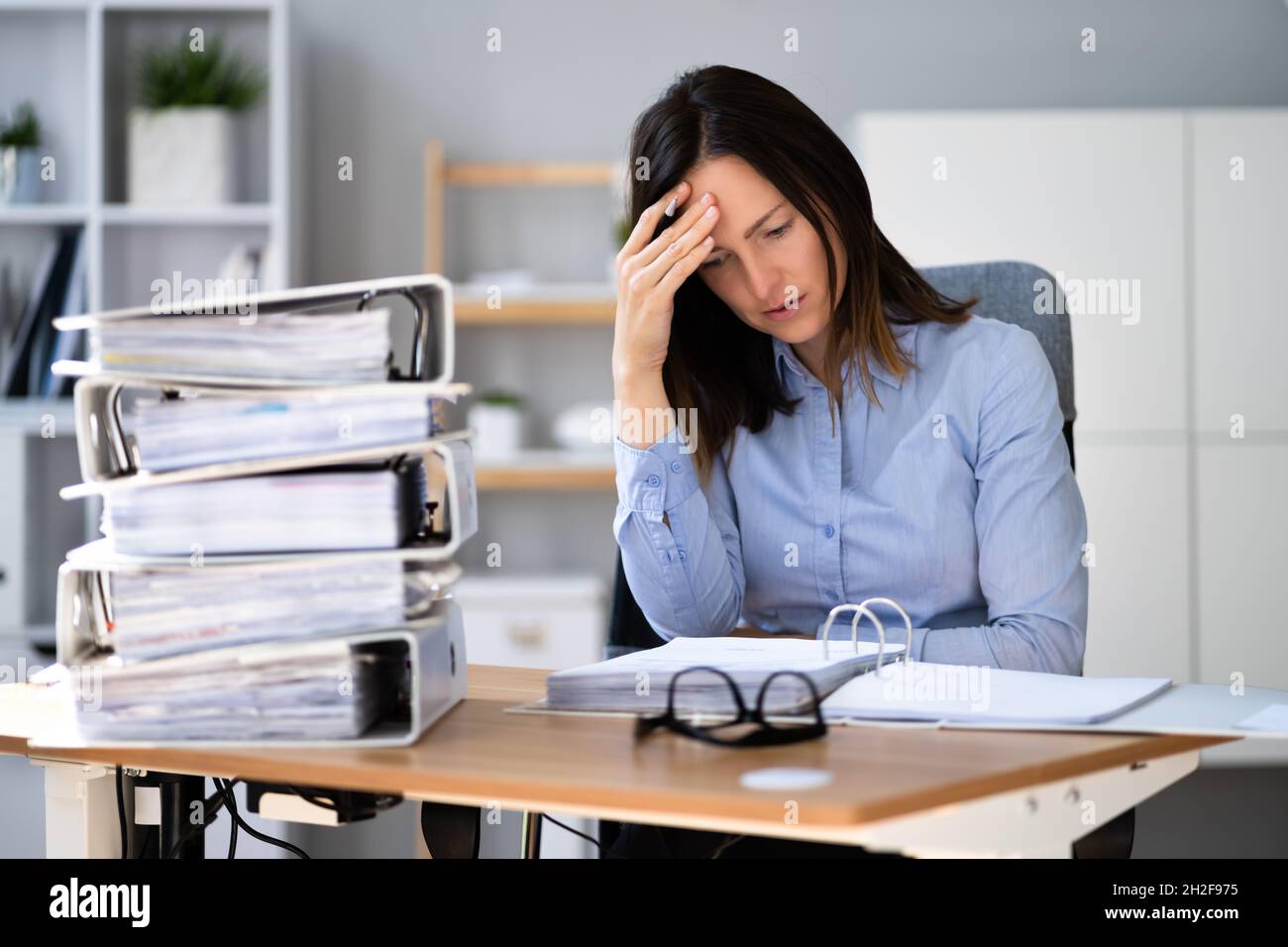 Bored Workaholic Accountant Employee With Headache And Stress Stock ...