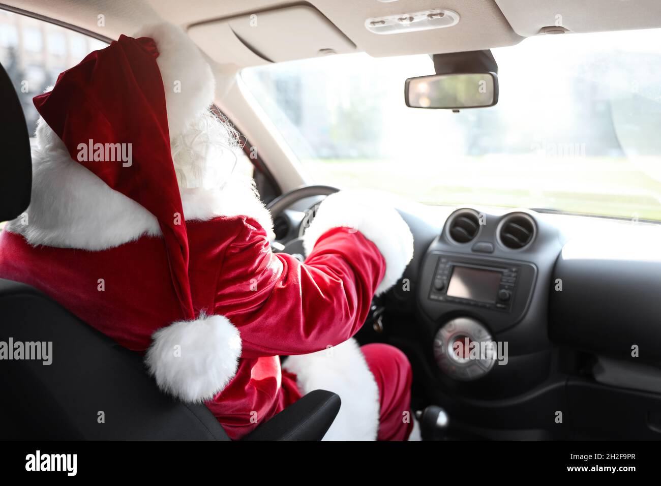 Authentic Santa Claus driving car, view from inside Stock Photo - Alamy