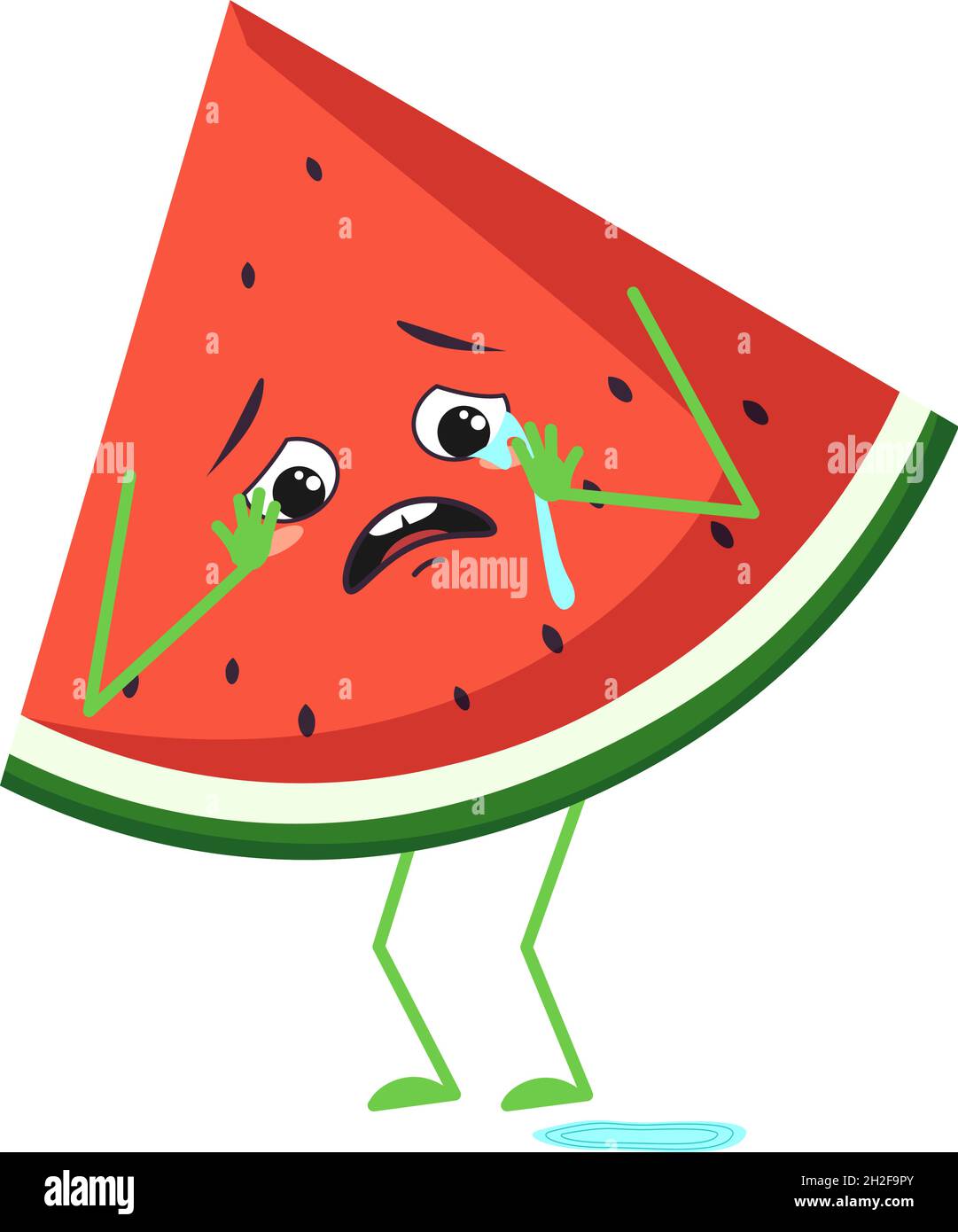Cute watermelon character with crying and tears emotions, face, arms ...