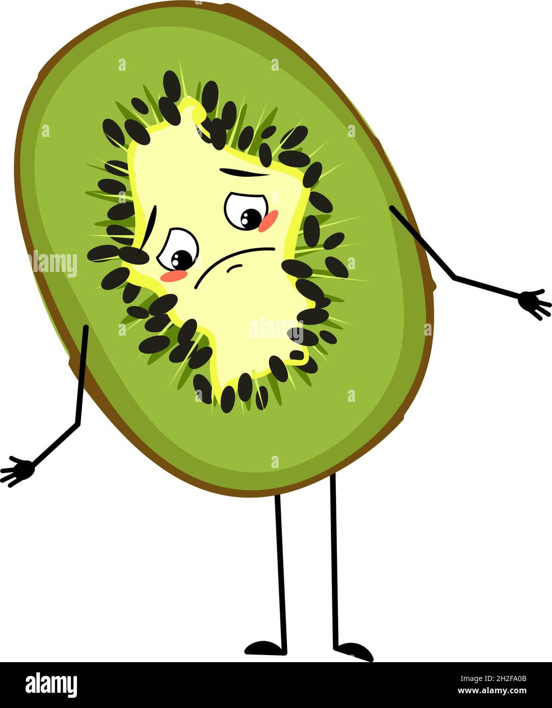 Cute kiwi character with sad emotions, downcast eyes, depressing face ...