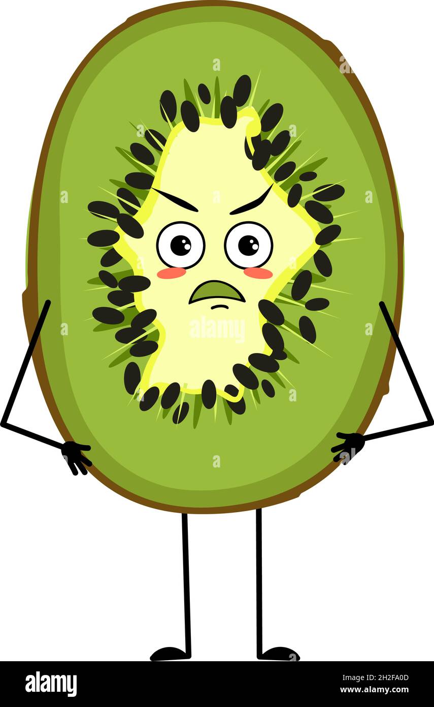 Cute kiwi character with angry emotions, face, arms and legs. The funny ...