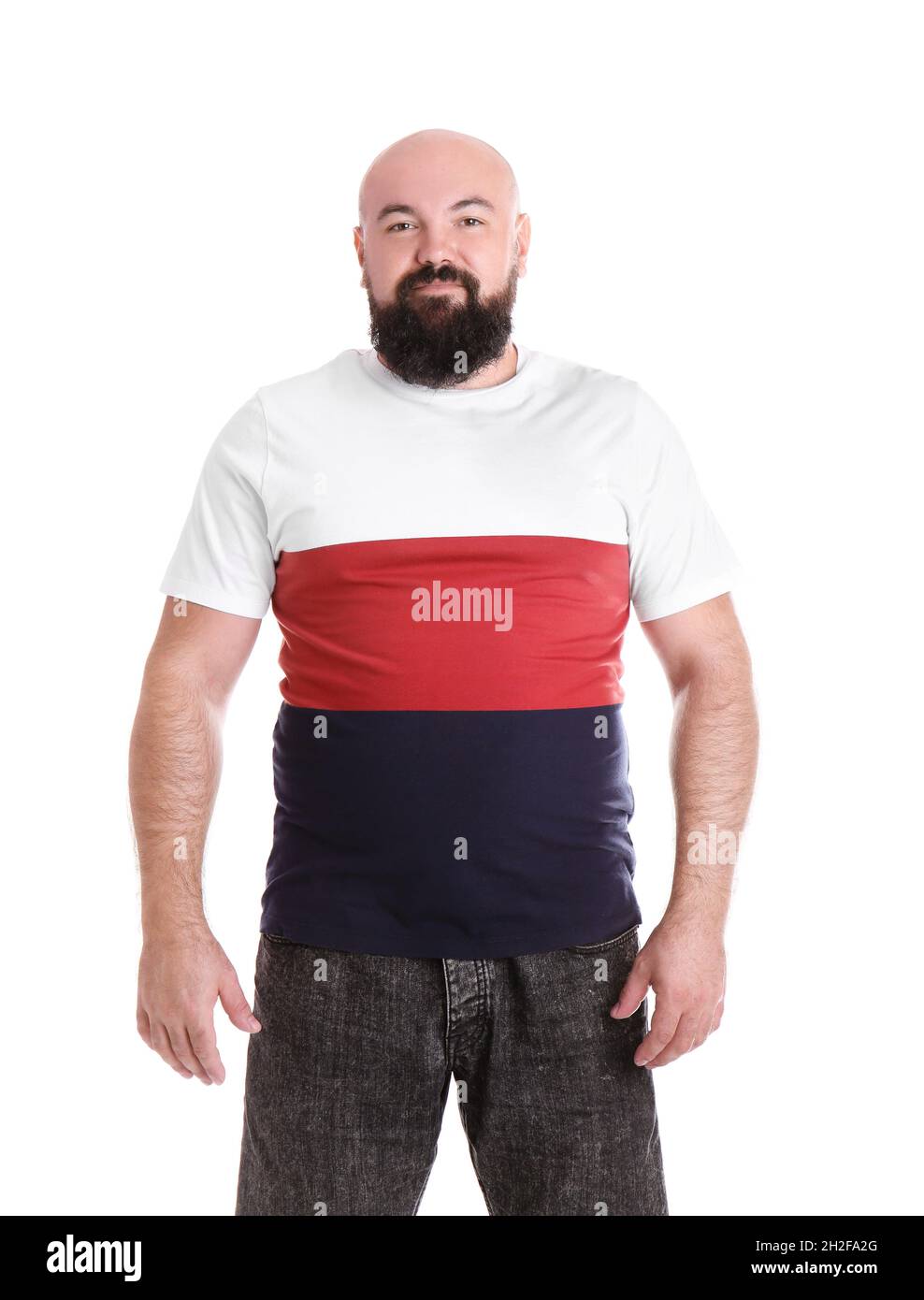 Fat man on white background. Weight loss Stock Photo - Alamy