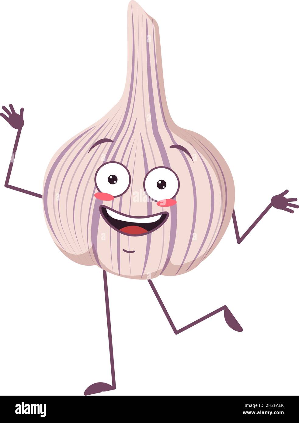Cute garlic characters cheerful with emotions dancing, face, arms and ...